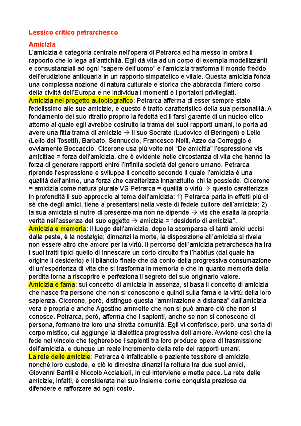 Lessico critico petrarchesco - Lessico critico petrarchesco Amicizia L ...