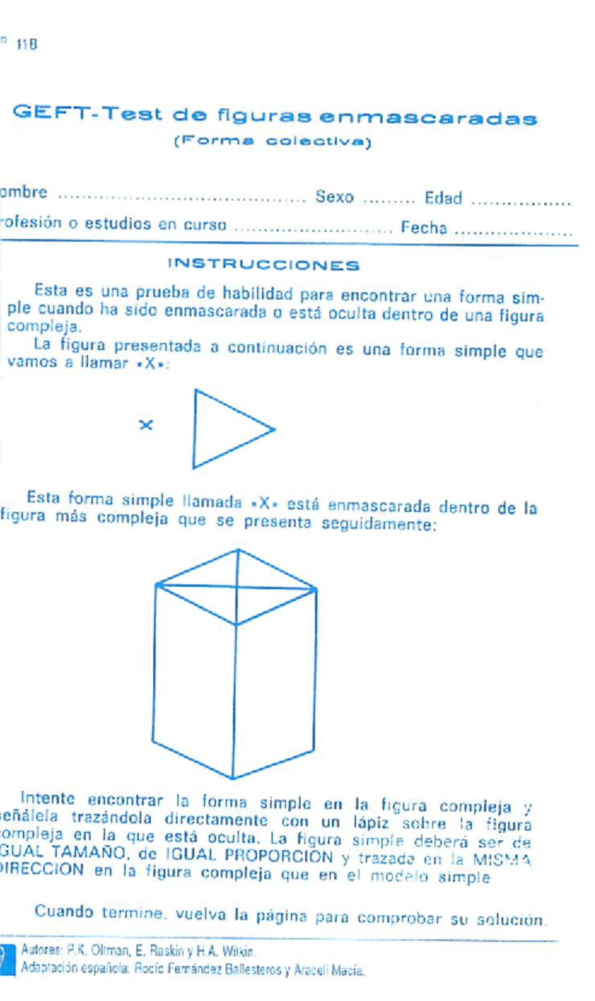 Test de figuras enmascaradas GEFT Prueba - SISTEMAS PSICOLÓGICOS ...