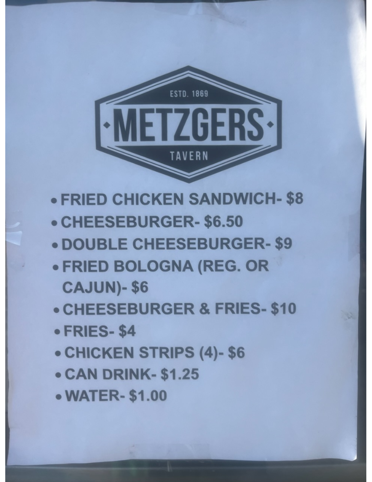 Metzger's Food Truck Menu - Accounting Information System - ESTD. 1869 ...