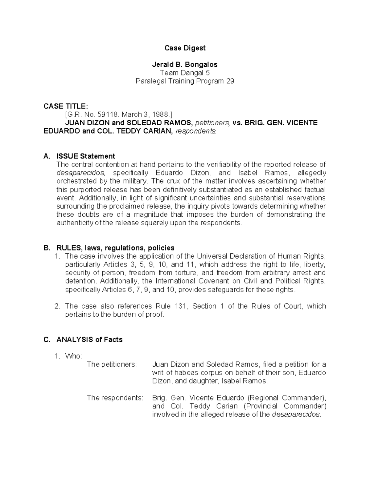JBBongalos Case Digest Eduardo VSDizon - Case Digest Jerald B. Bongalos ...