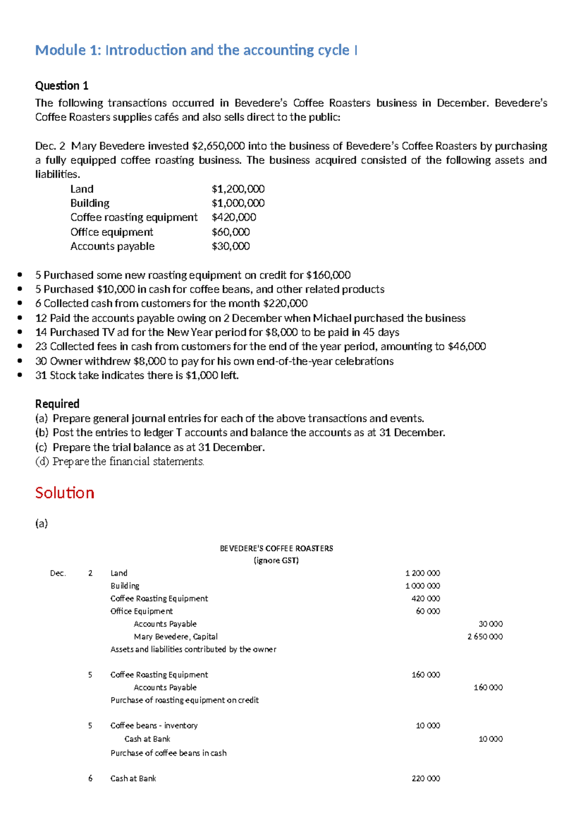 Module 1 Workshop Solutions - Module 1: Introduction and the accounting ...