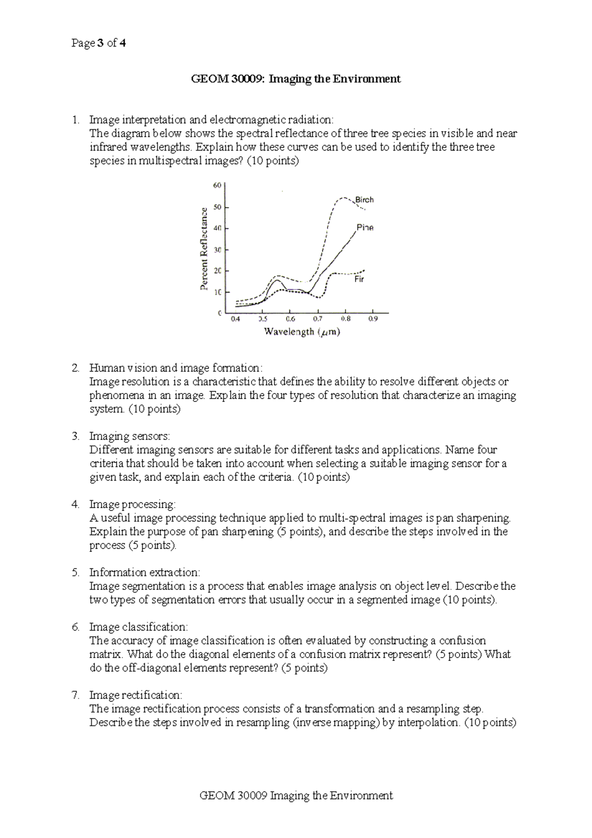 Exam 2016, questions - Page 3 of 4 GEOM 30009 Imaging the Environment GEOM 30009: Imaging the ...