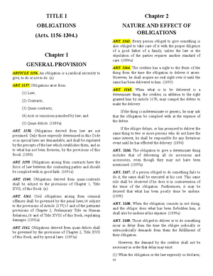 Chapter 3 LAW - CHAPTER 3 - SECTION 1- DIFFERENT KINDS OF OBLIGATION KINDS OF OBLIGATIONS UNDER ...
