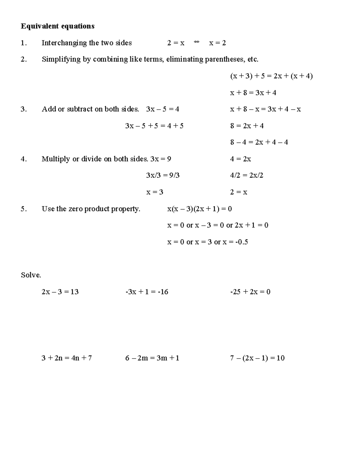 Lecture Notes-Section 1 - Equivalent equations Interchanging the two ...