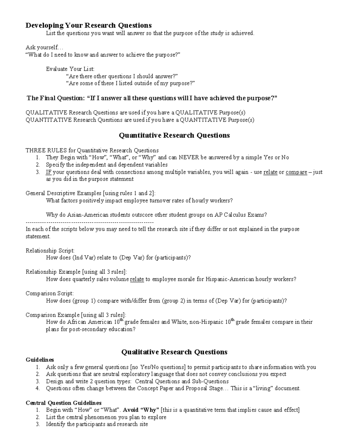 Developing Your Research Questions - Ask yourself... “What do I need to ...