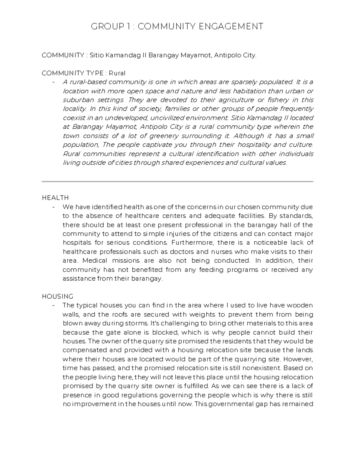 Community Engagement - GROUP 1 : COMMUNITY ENGAGEMENT COMMUNITY : Sitio ...
