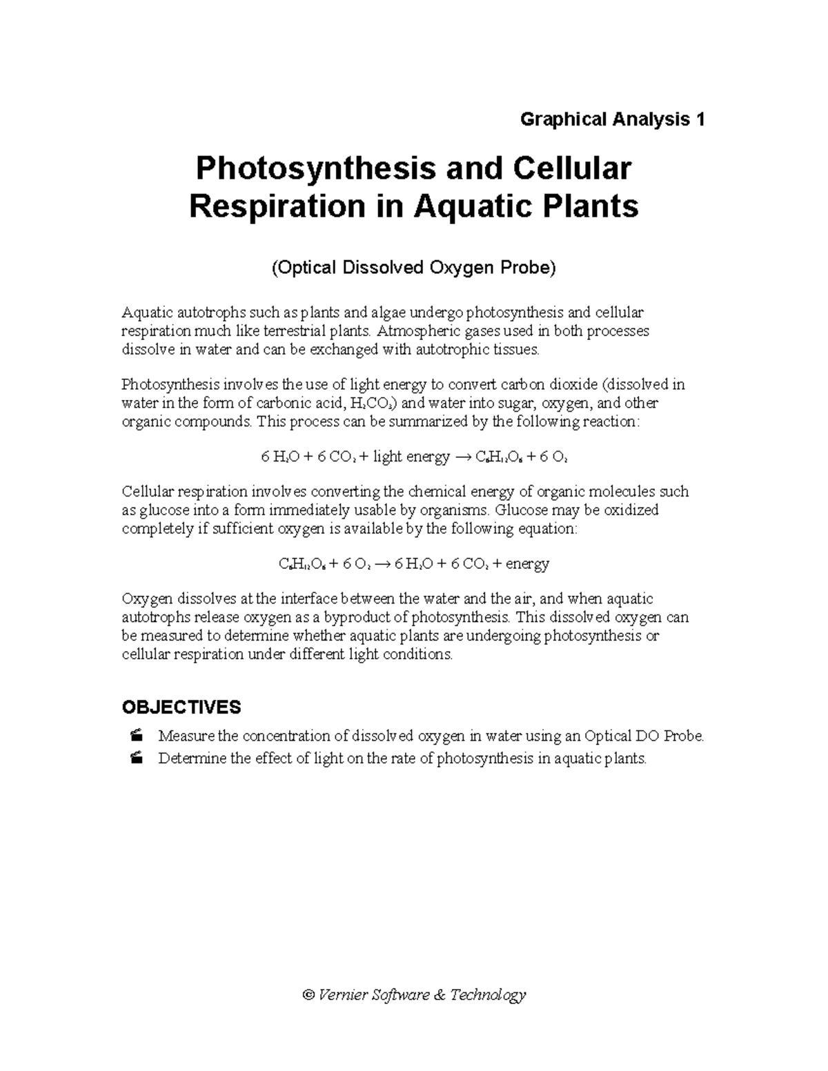 ODO-BTA - Graphical Analysis 1 Photosynthesis and Cellular Respiration ...