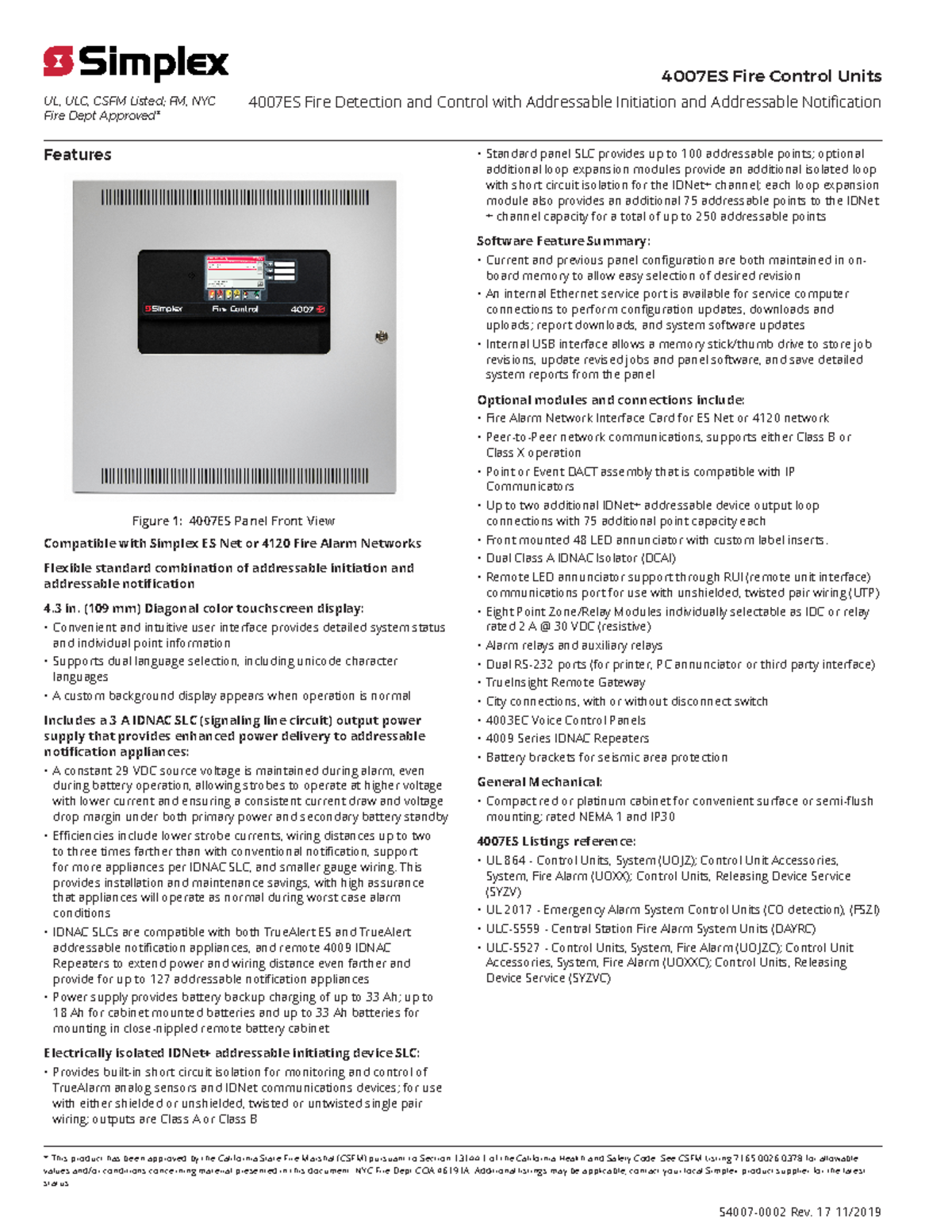 4007ES Control Panel - 4007ES Fire Detection and Control with ...
