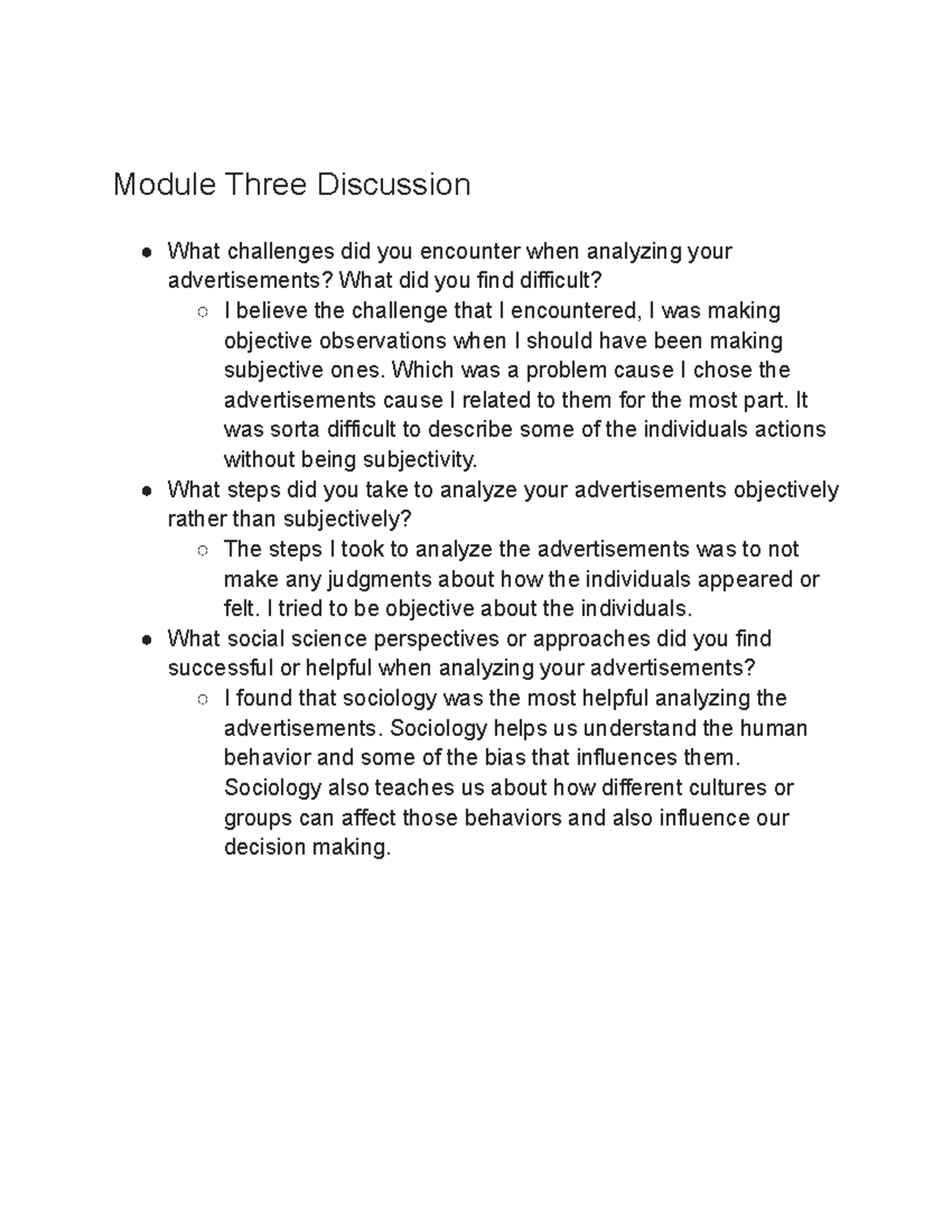Copy of Module Three Discussion - Module Three Discussion What ...