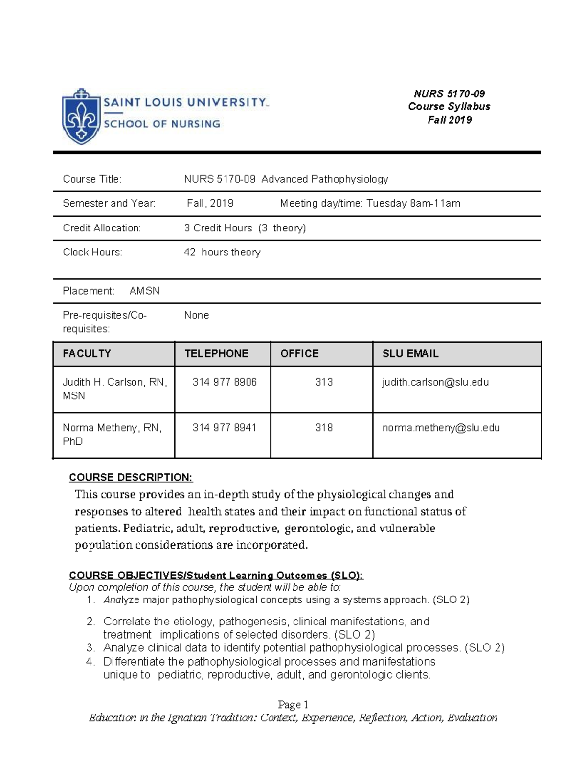 NURS 5170 Syllabus Patho - NURS 5170- Course Syllabus Fall 2019 Course ...