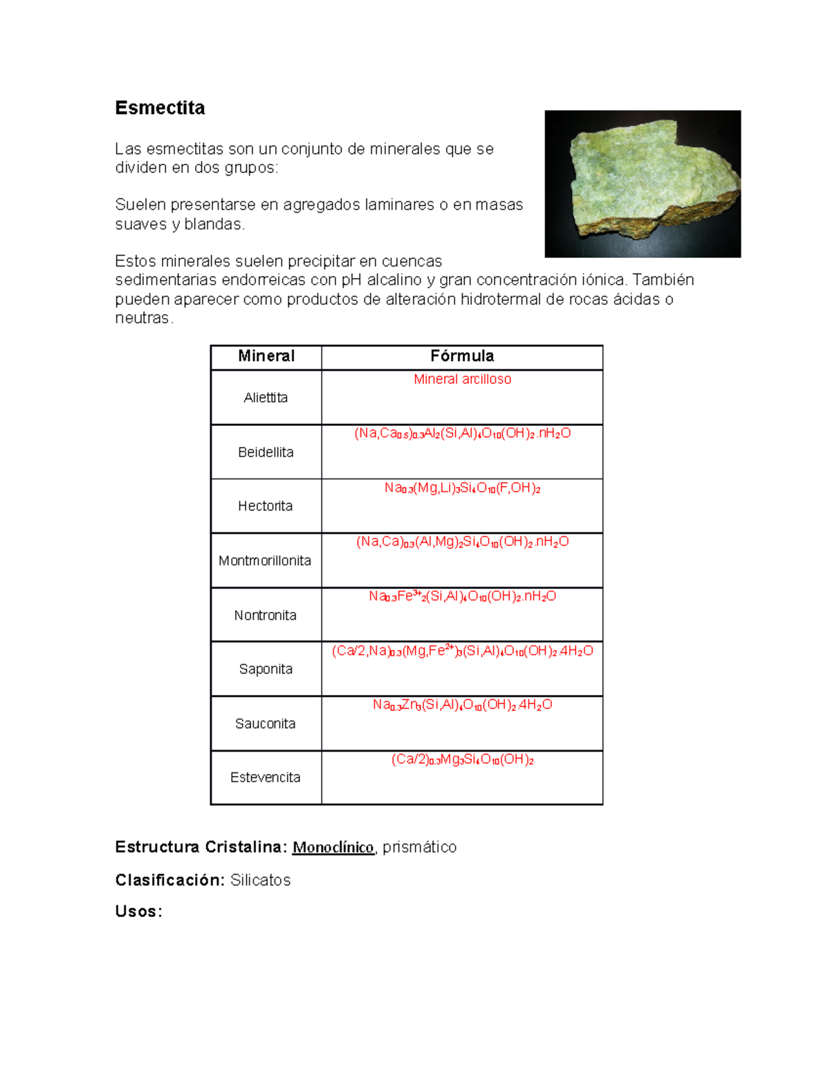 Esmectita cerámicos - Esmectita Las esmectitas son un conjunto de ...