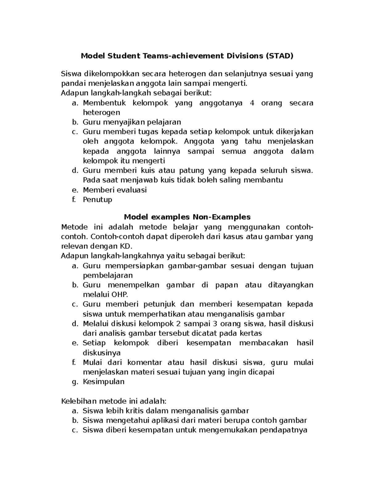 STAD dan Model examples Non-Examples - Model Student Teams-achievement ...