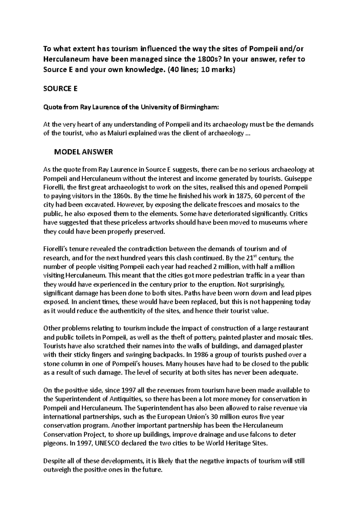 Impact of tourism - 2009 - model answer - To what extent has tourism ...