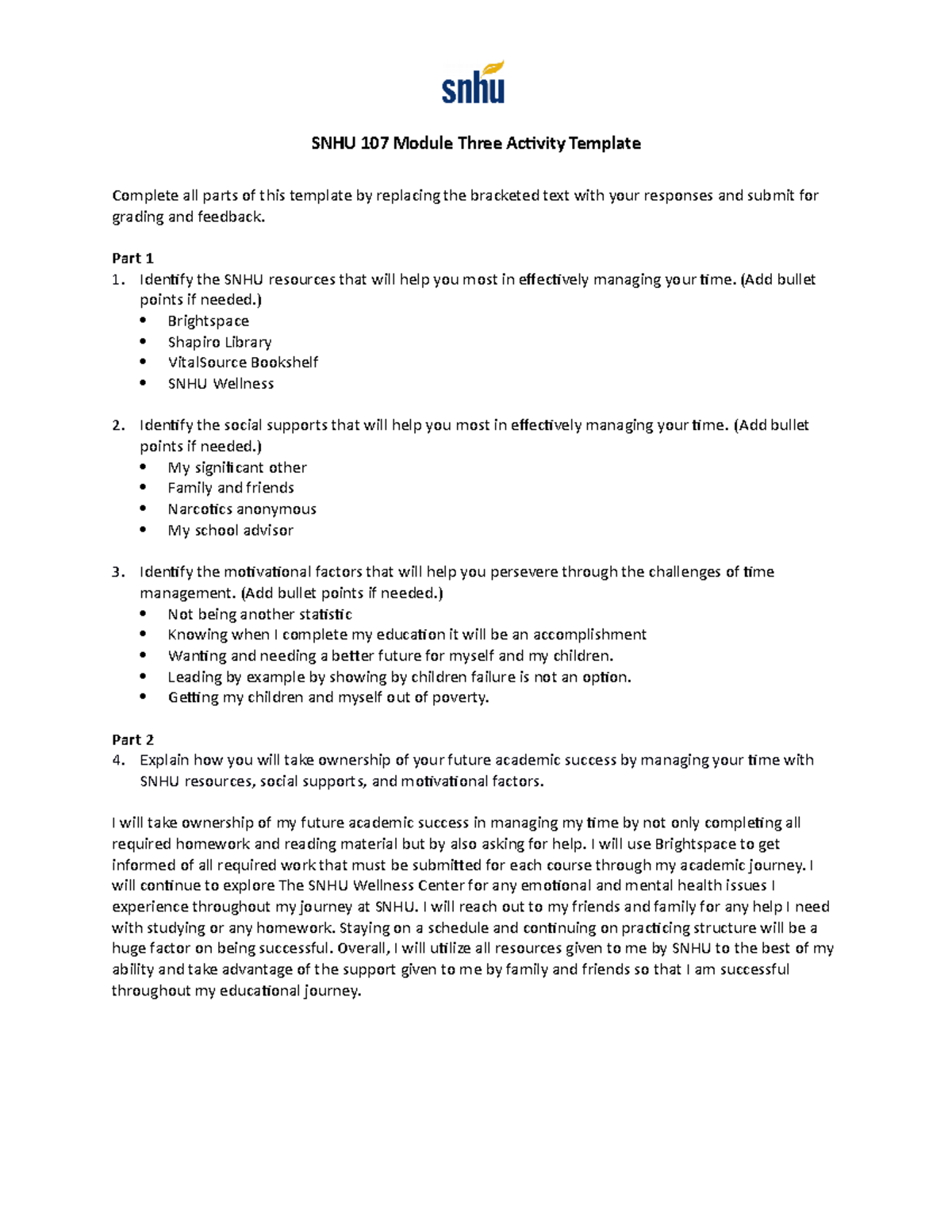 Module 3 1 - SNHU 107 Module Three Activity Template Complete all parts ...