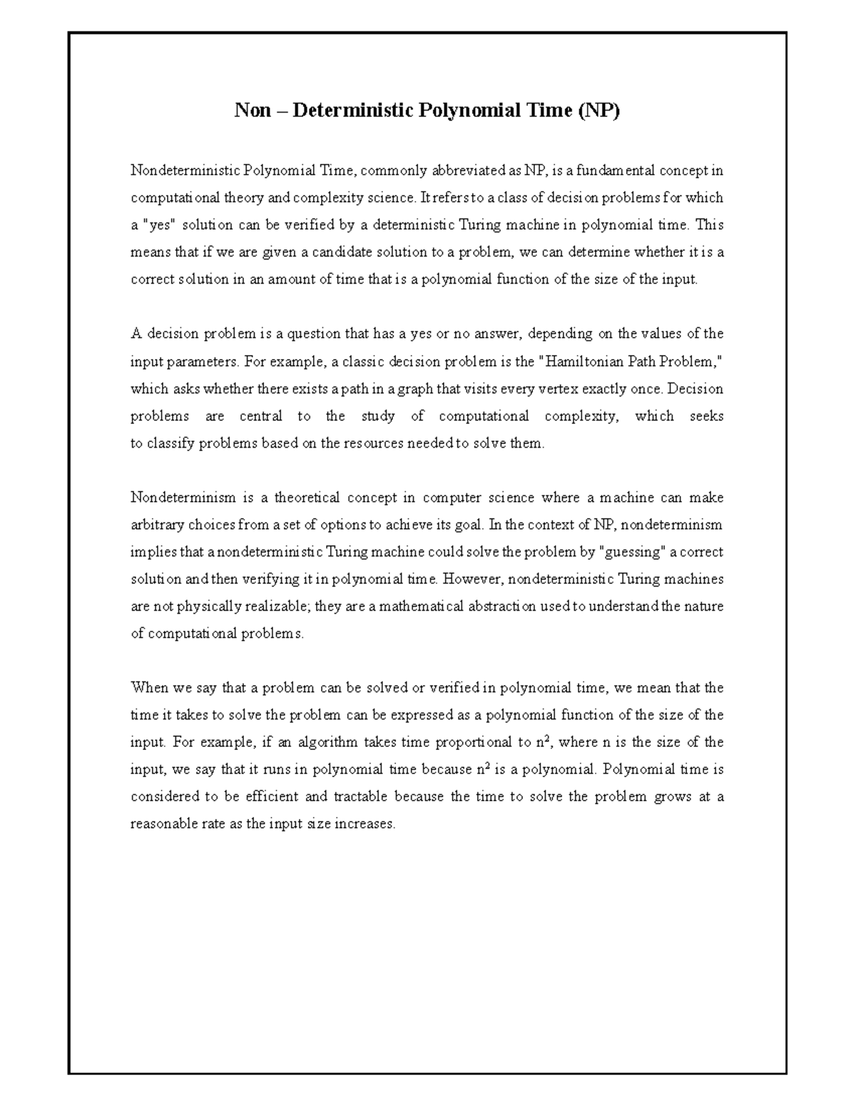 Assignment 2 Non Deterministic Polynomial Time Non Deterministic Polynomial Time Np