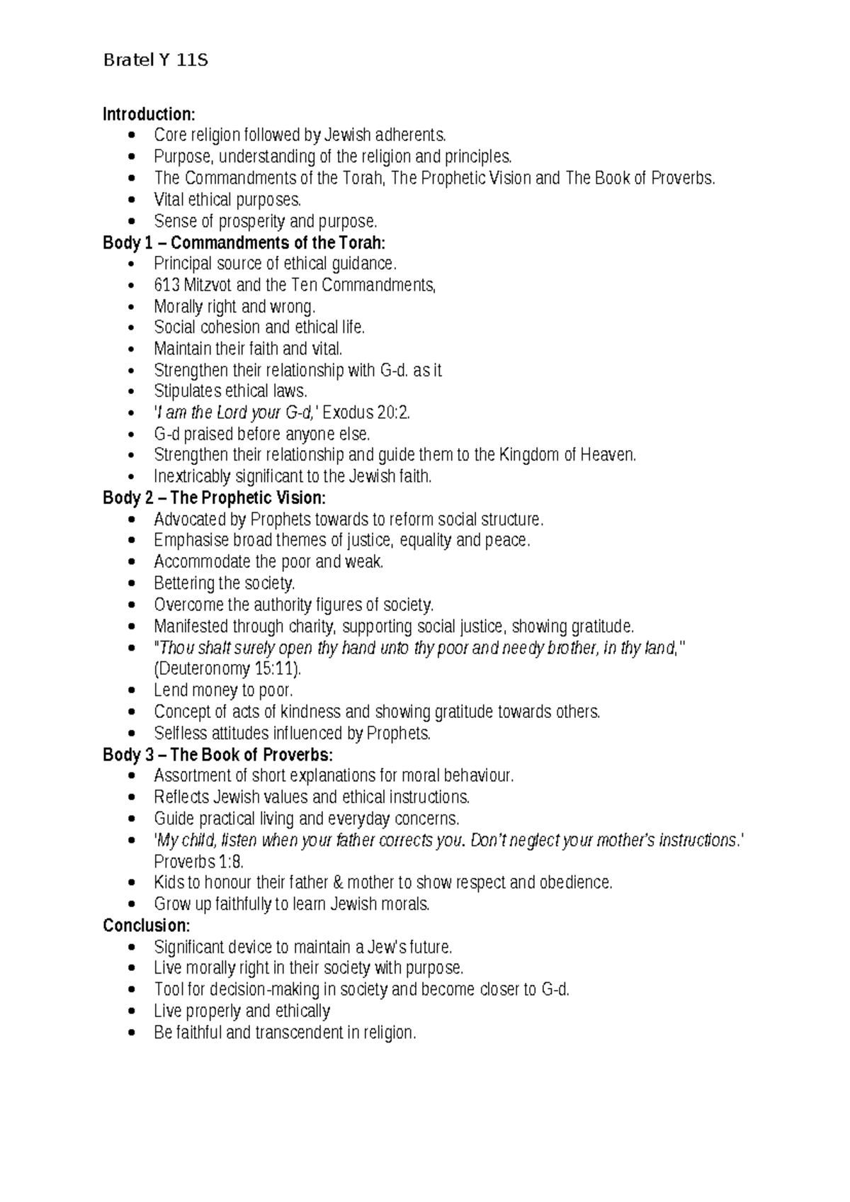 Judaism Notes - Bratel Y 11S Introduction: Core religion followed by ...