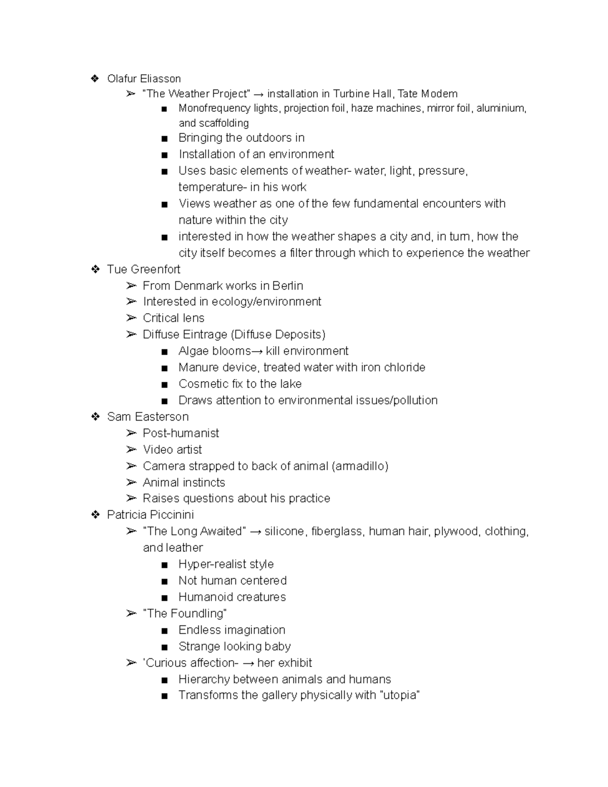 Art History Exam3 - lecture notes for exam - Olafur Eliasson “The ...