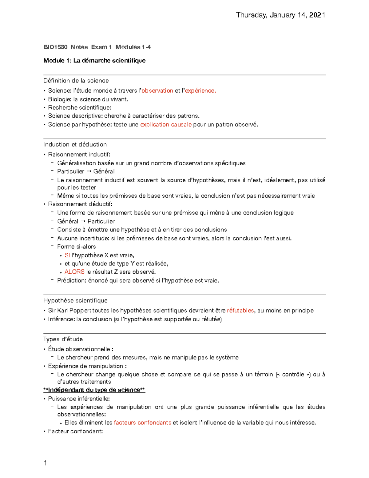 BIO1530 Notes de tous les modules - BIO1530 Notes Exam 1 Modules 1 ...