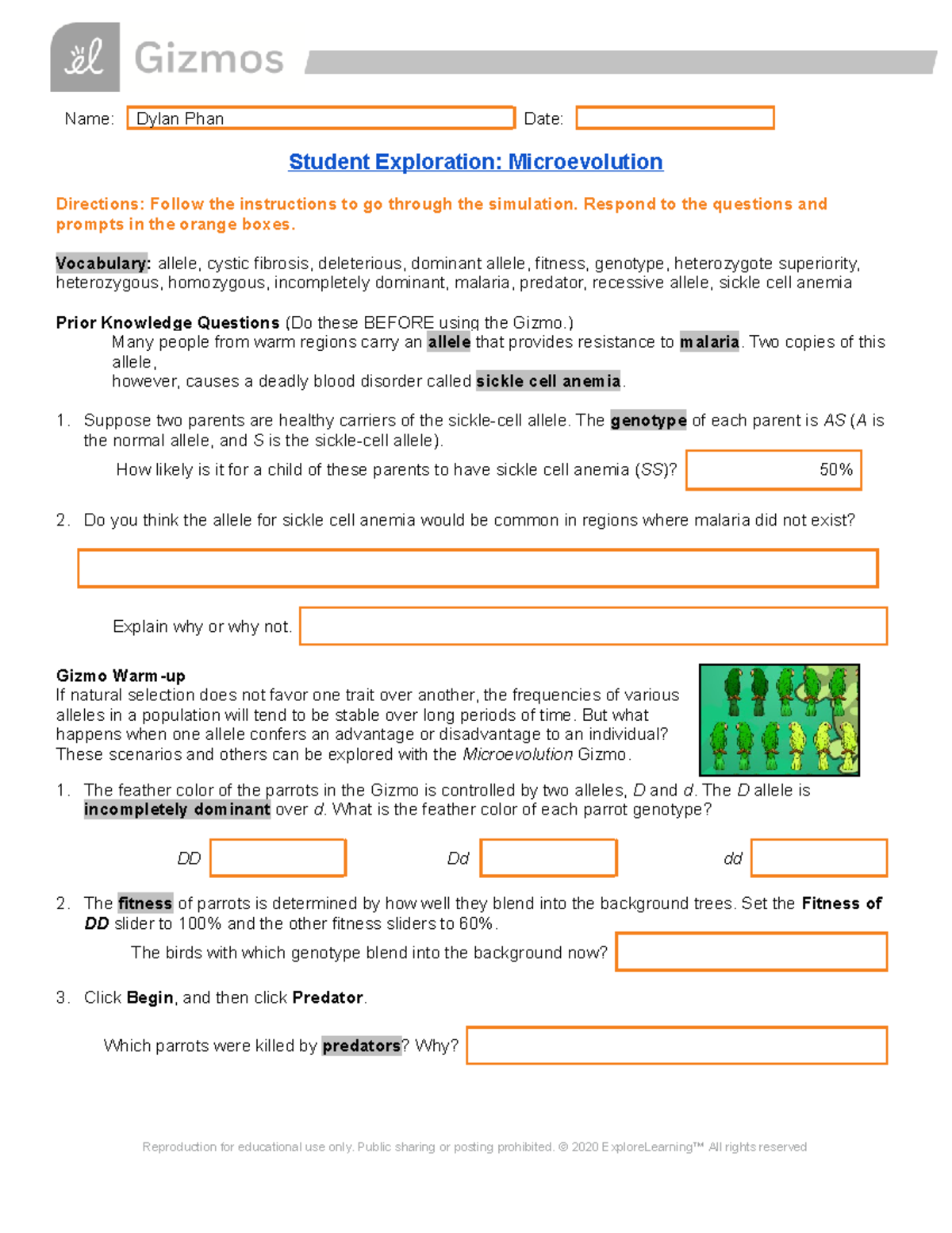 Microevolution SE - It is going to be your homework - Name: Dylan Phan ...