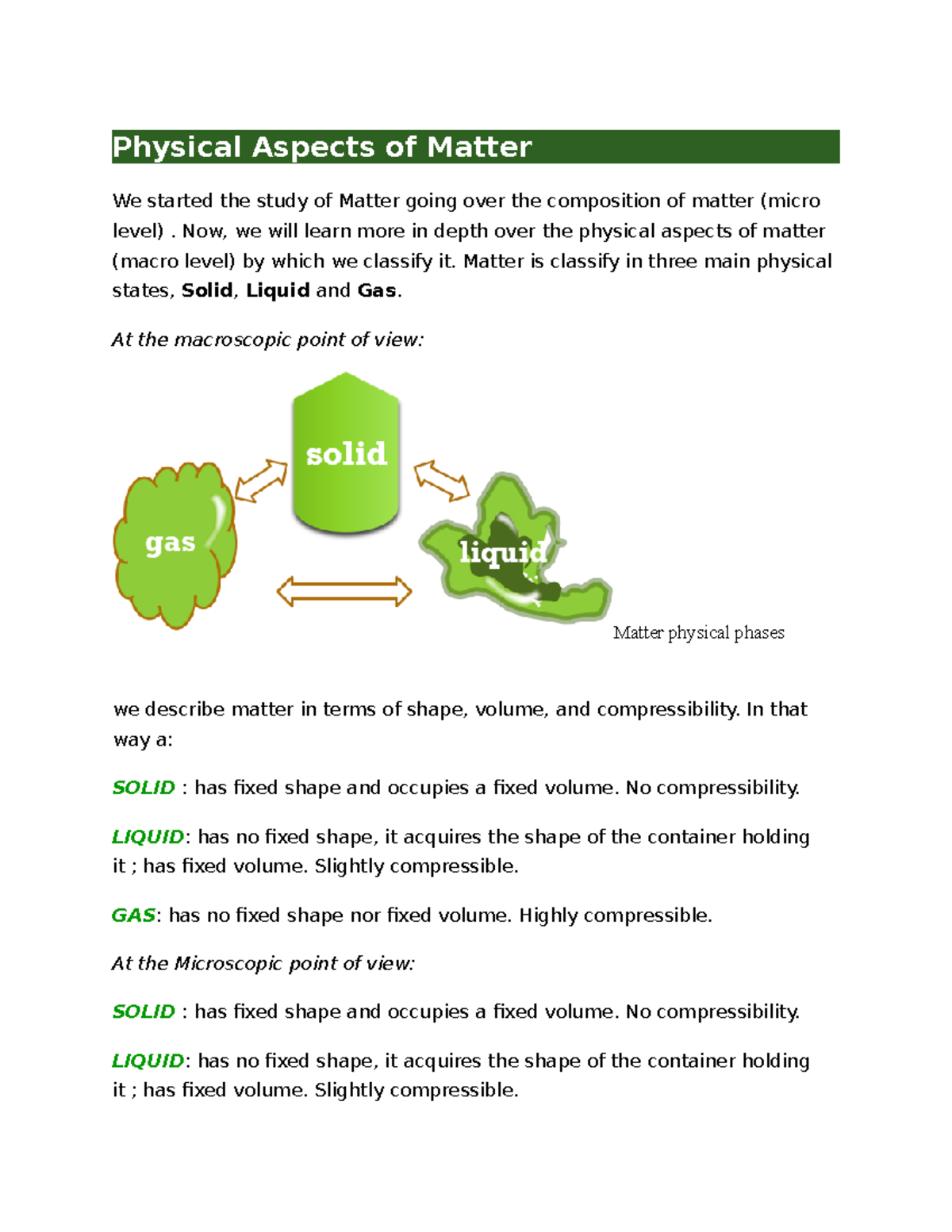 Physical Aspects of Matter - Now, we will learn more in depth over the ...