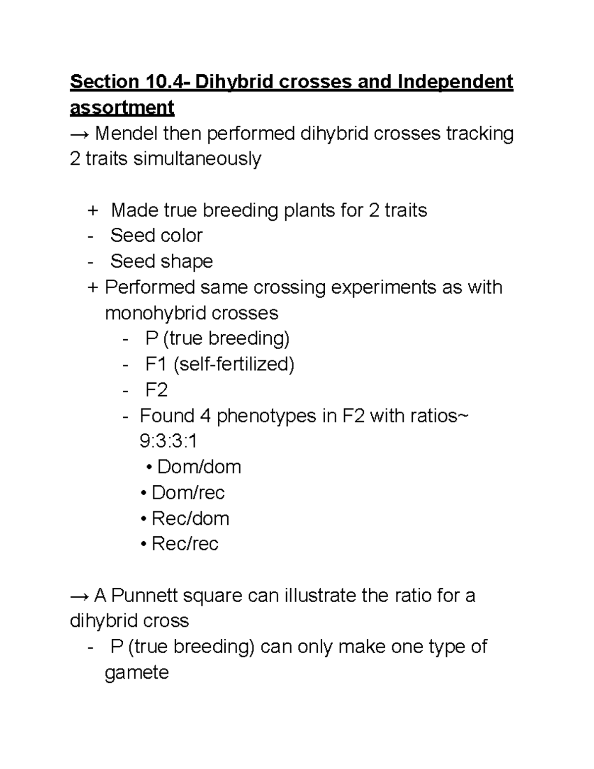 CH 10 Patterns of Inheritance PT2 - Section 10- Dihybrid crosses and Independent assortment → ...