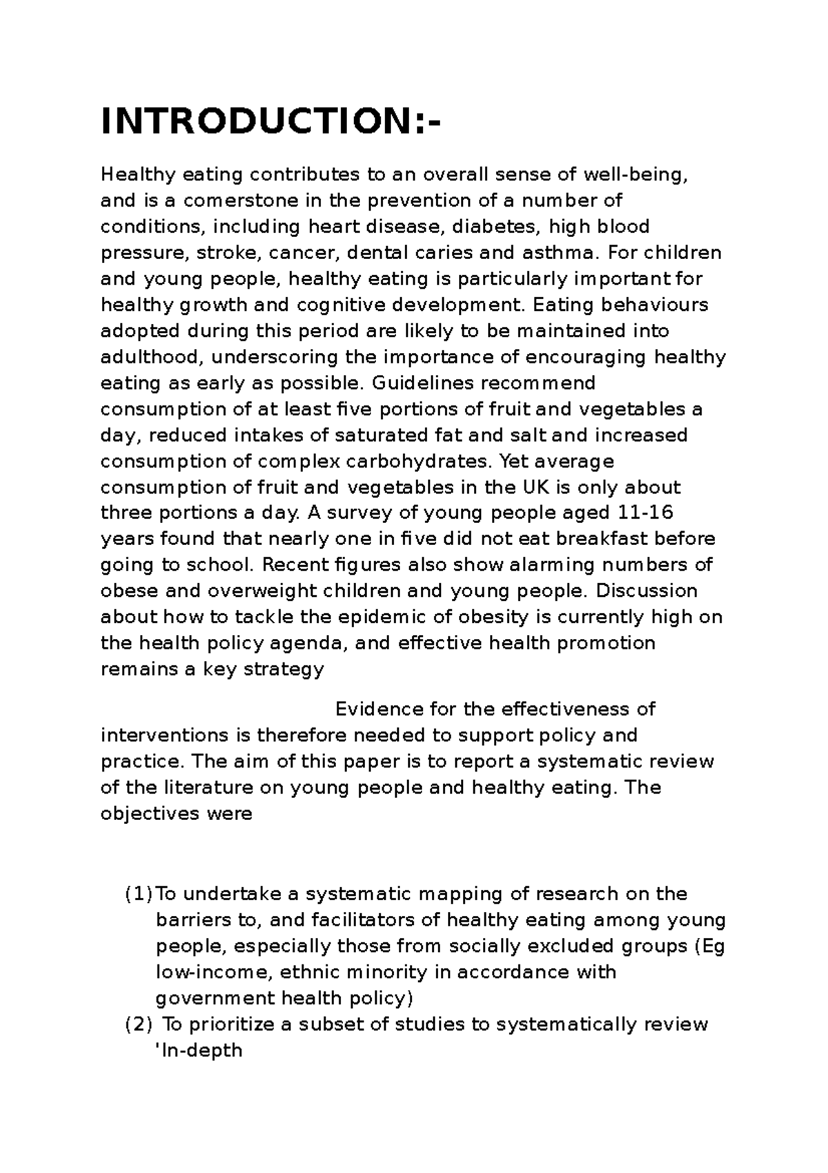 Introduction - eee - INTRODUCTION:- Healthy eating contributes to an ...