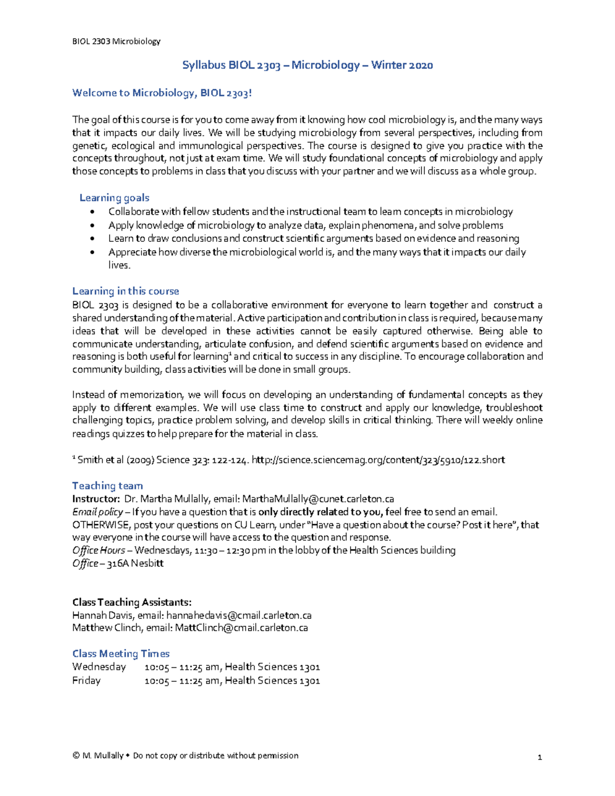 BIOL2303 ECP - notes - Syllabus BIOL 2303 3 Microbiology 3 Winter 2020 ...