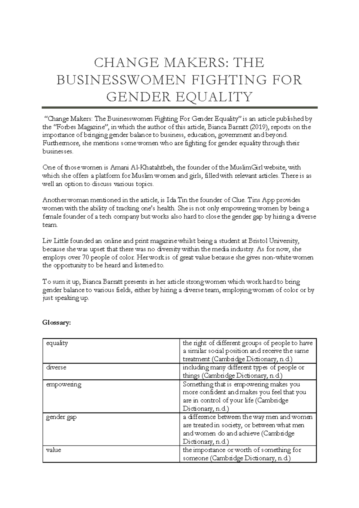 Change Makers - CHANGE MAKERS: THE BUSINESSWOMEN FIGHTING FOR GENDER ...