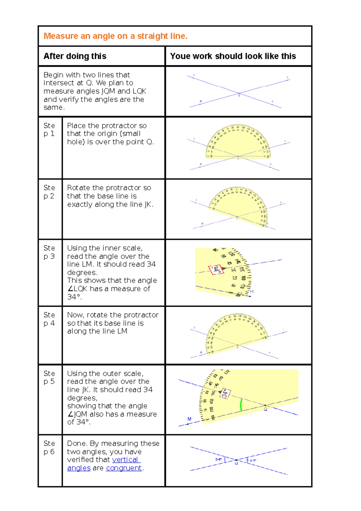 2 Measure an angle on a straight line - After doing this Youe work ...