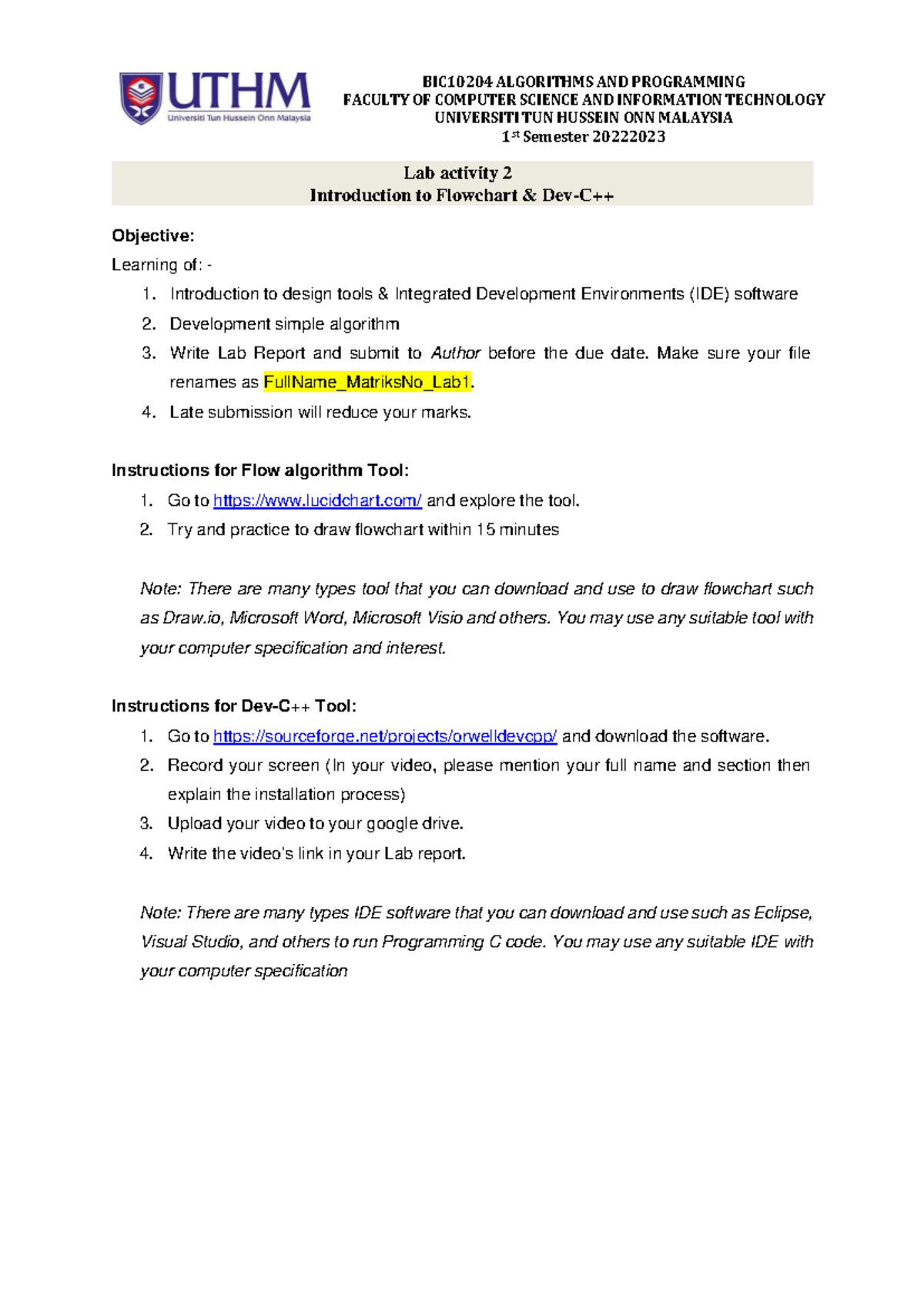 Bic10204 labactivity 1b - FACULTY OF COMPUTER SCIENCE AND INFORMATION ...