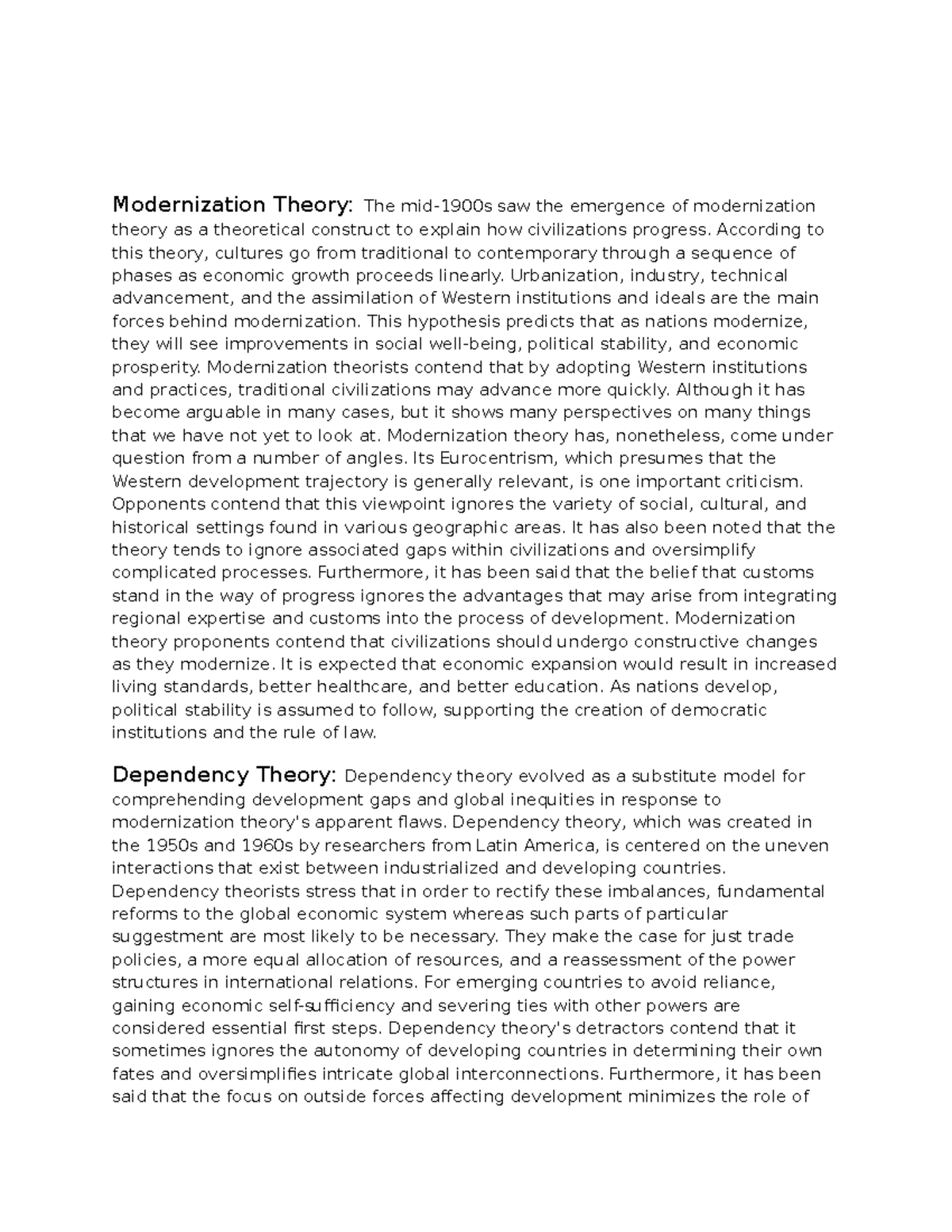 Modernization Theory Dependecy Theory - Modernization Theory: The mid ...