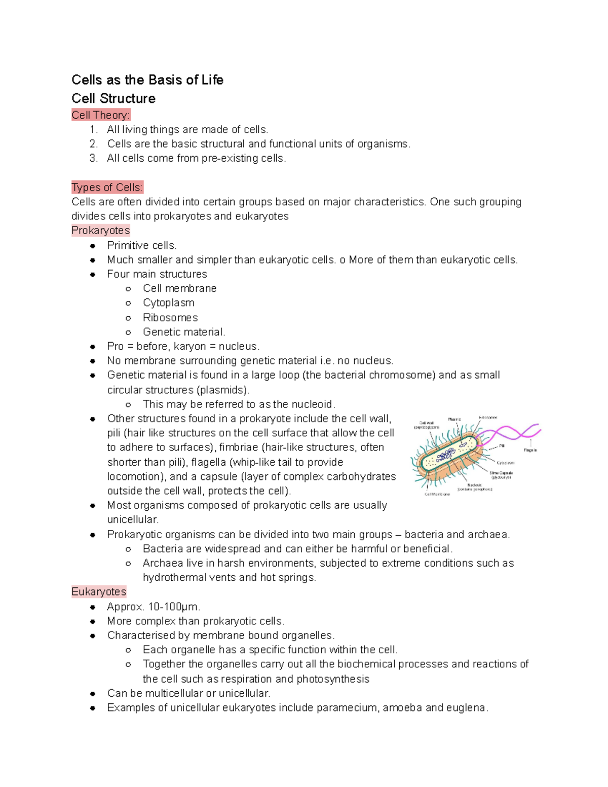 Personal biology notes - Cells as the Basis of Life Cell Structure Cell ...