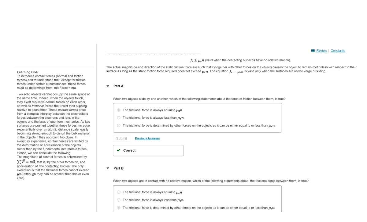 Mastering Physics Ch 05 HW - Contact Forces Introduced - Learning Goal ...