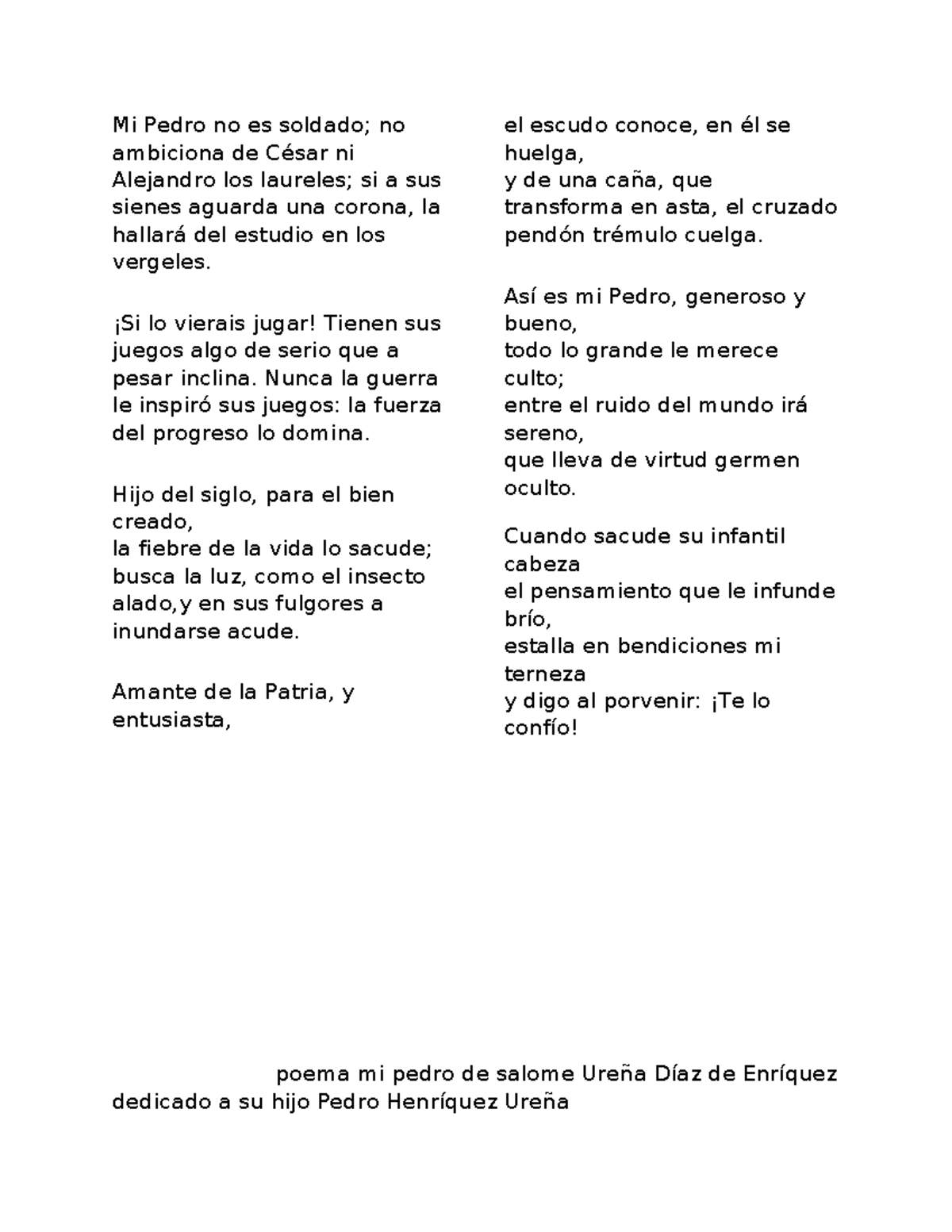 Mi Pedro no es soldado - poema de salome ureña - Mi Pedro no es soldado ...