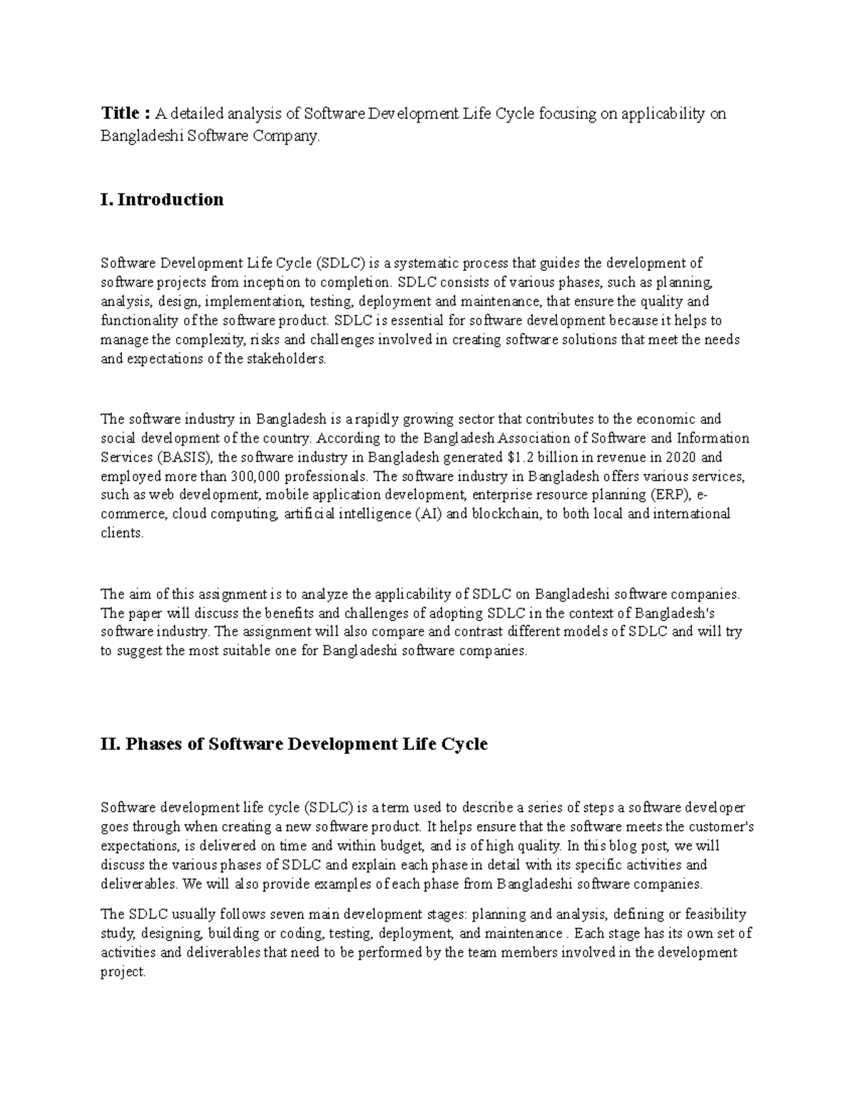 CSE Assignmentmk - Title : A detailed analysis of Software Development Life Cycle focusing on ...