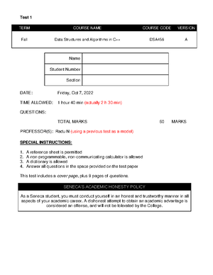 DSA456 - Seneca College - Data stucture - Studocu