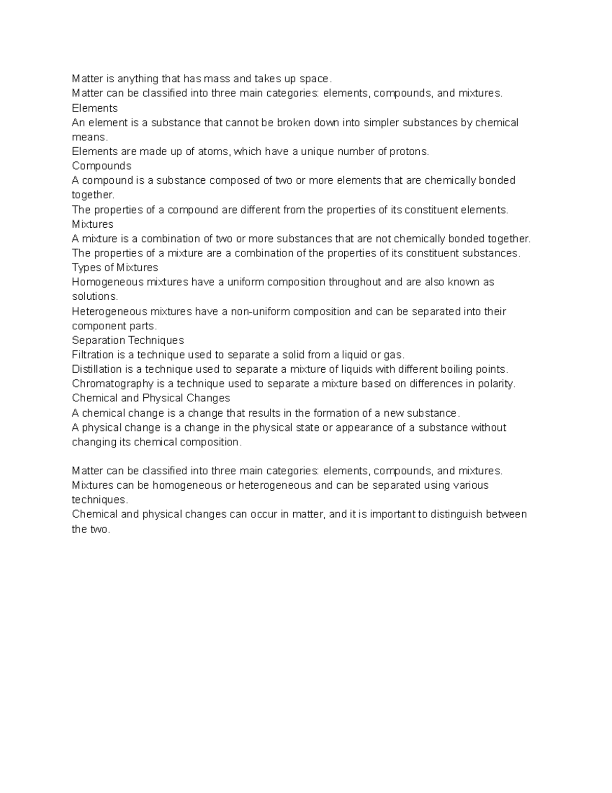 Classification of Matter Elements, Compounds, and Mixtures Notes ...