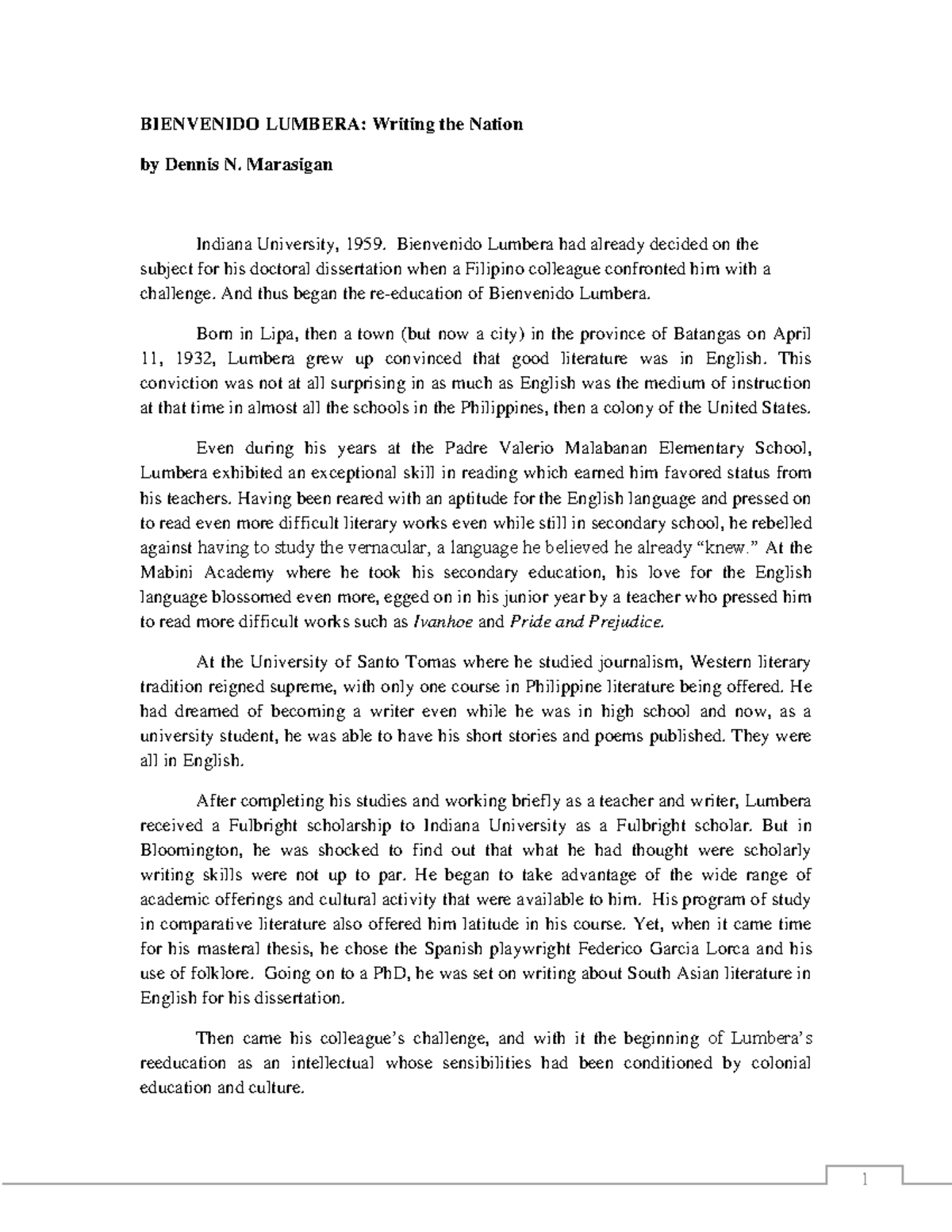 Bienvenido Lumbera Writing the Nation - BIENVENIDO LUMBERA: Writing the ...