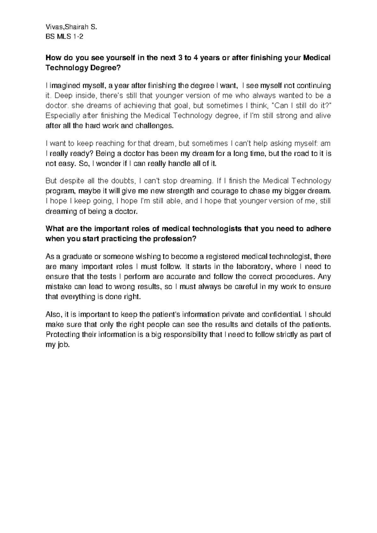 1A1 PML1 MLS1-2 Vivas( Lecture 1) - Vivas,Shairah S. BS MLS 1- 2 How do ...