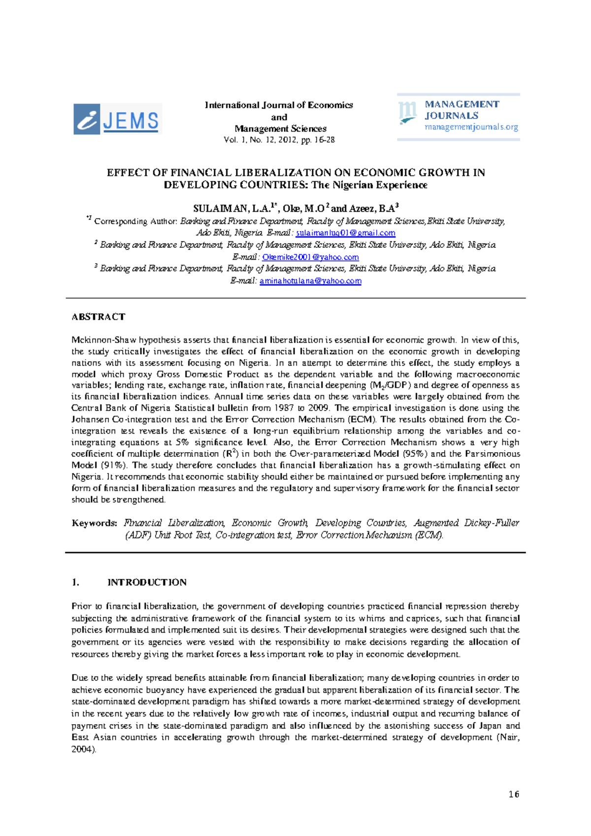 Effect OF Financial Liberalization ON EC - 16 International Journal of ...