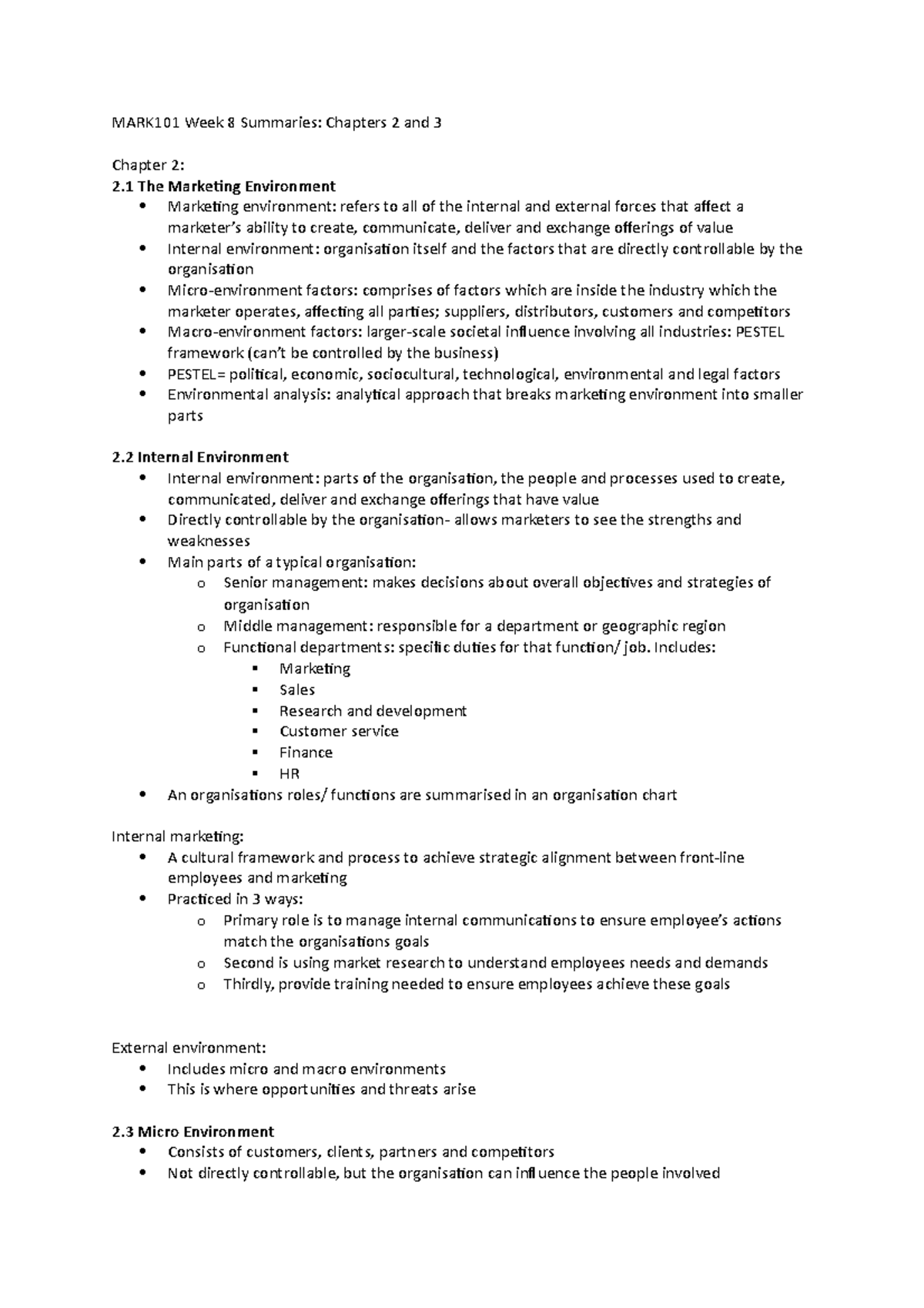 MARK101 Week 8 Summaries - MARK101 Week 8 Summaries: Chapters 2 and 3 ...