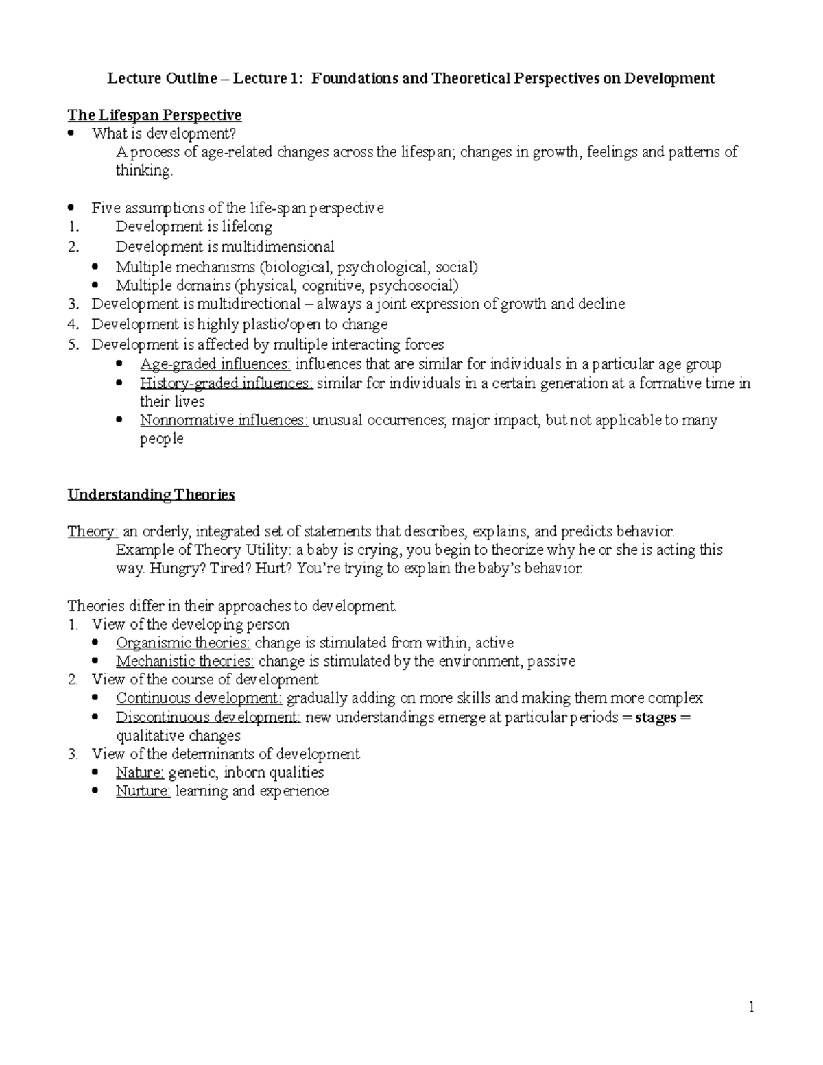 Developmental Psychcology Notes - Lecture Outline – Lecture 1 ...