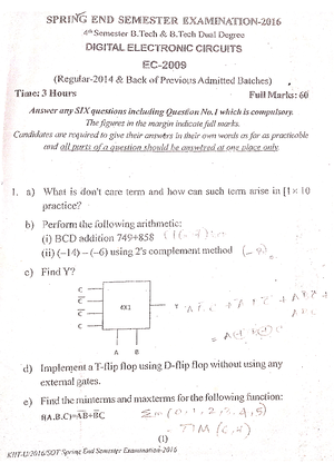 DEC Previous Mid question paper with solution - Digital Electronics Circuits - Studocu