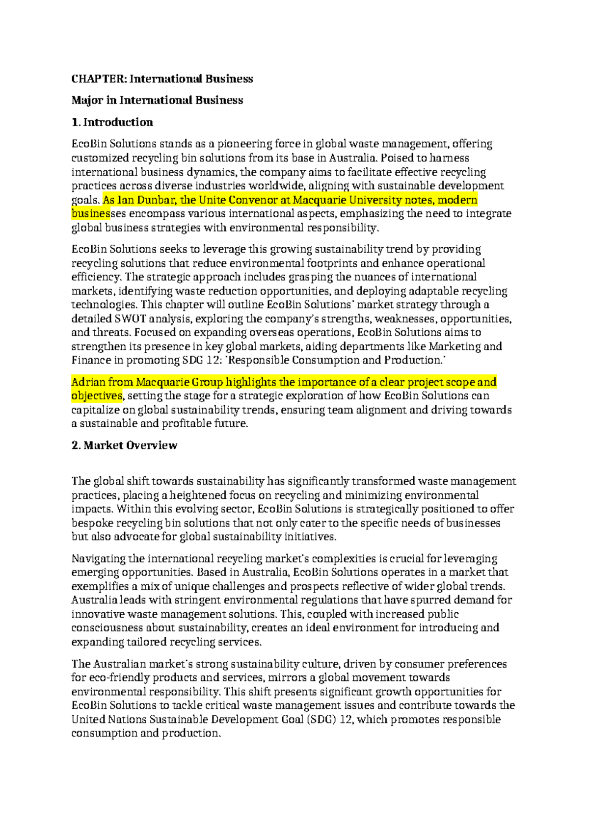 Assignment work - CHAPTER: International Business Major in ...