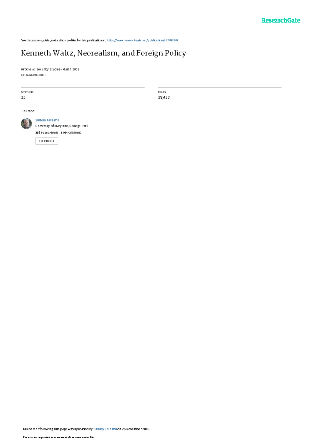 Kenneth Waltz Neorealismand Foreign Policy - See discussions, stats ...