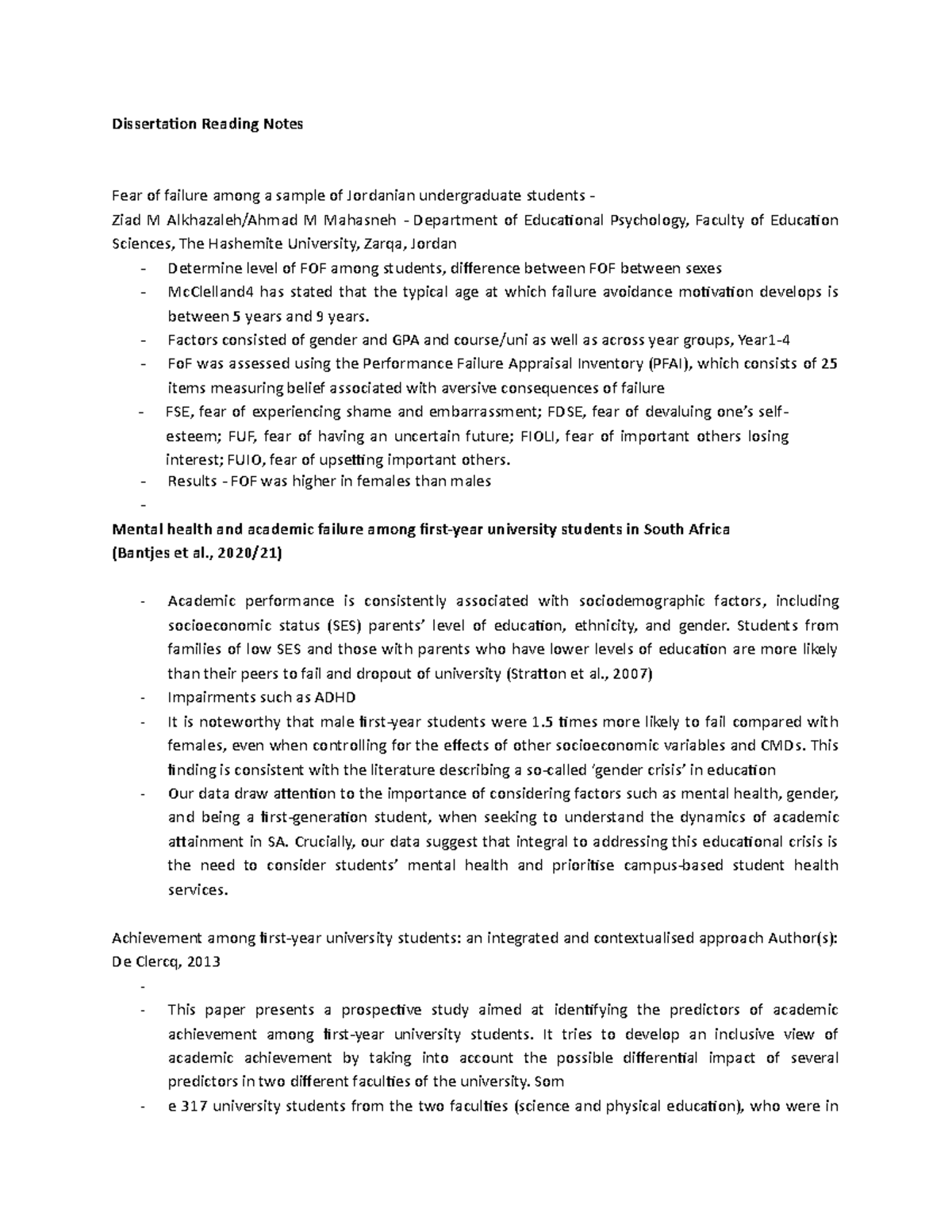 Dissertation Reading Notes - Factors consisted of gender and GPA and ...