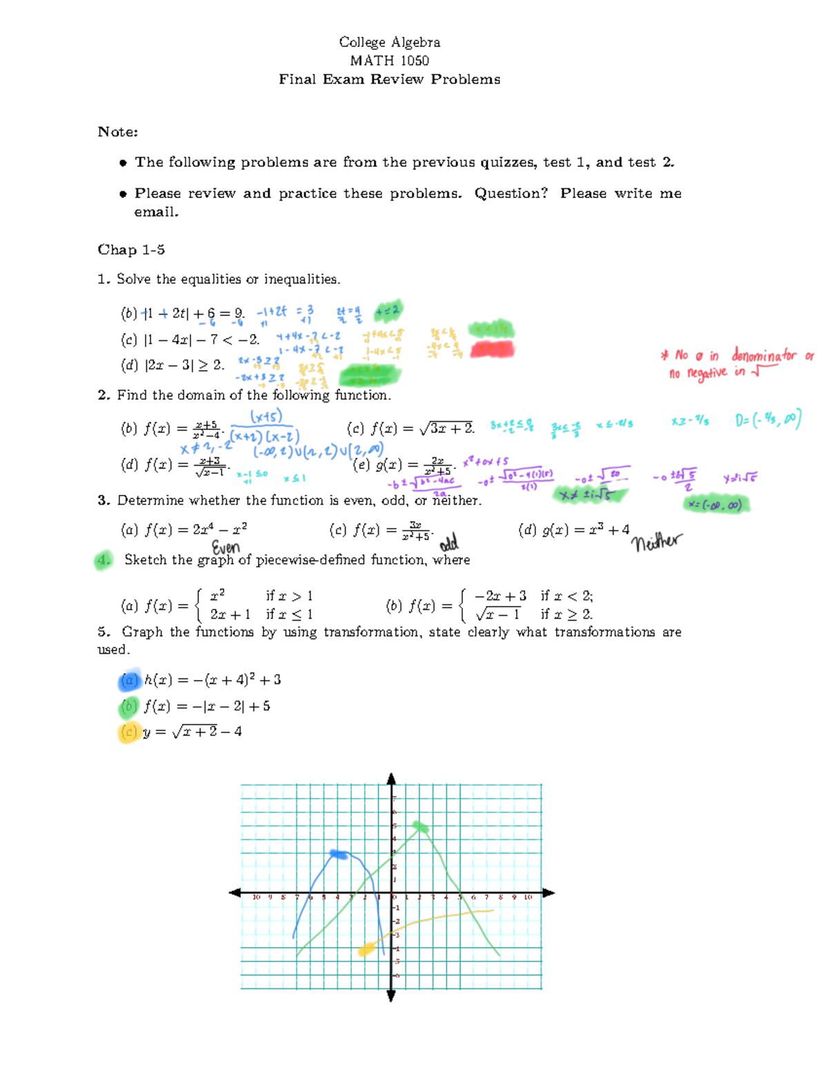 Math 1050 Final Exam - Practice Materials - College Algebra MATH 1050 ...