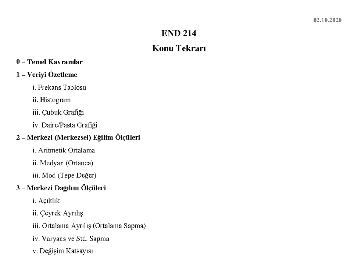 END214 02.11.2020 - Konu Tekrarı - 02. END 214 Konu Tekrarı 0 – Temel ...