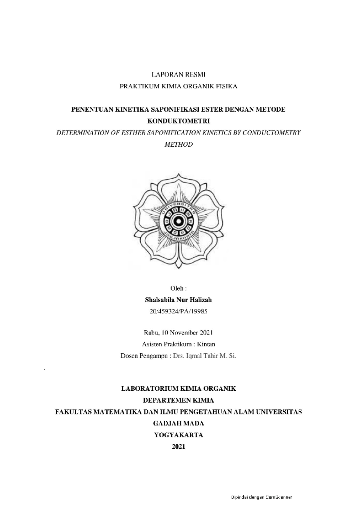 A2 459324 Shalsabila Nur Halizah 3 - CHEMICAL KINETICS - Studocu