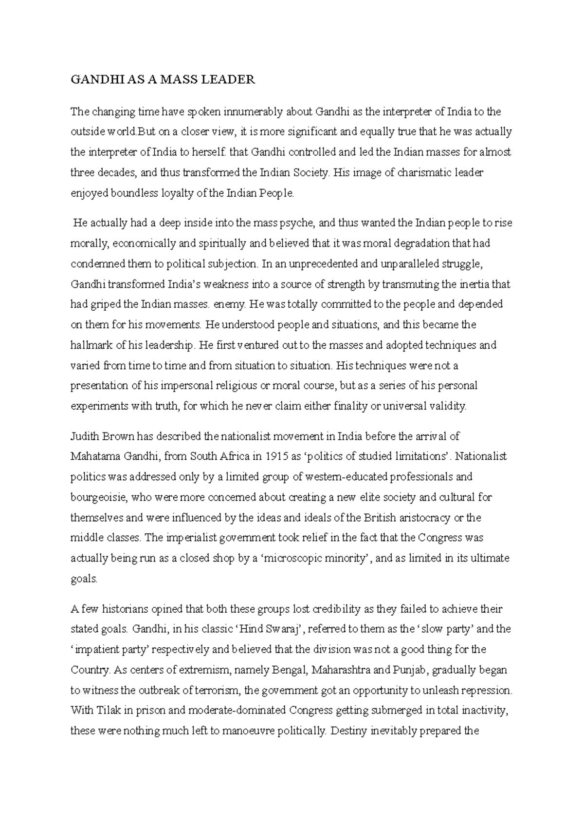 Gandhi AS A MASS Leader - GANDHI AS A MASS LEADER The changing time ...